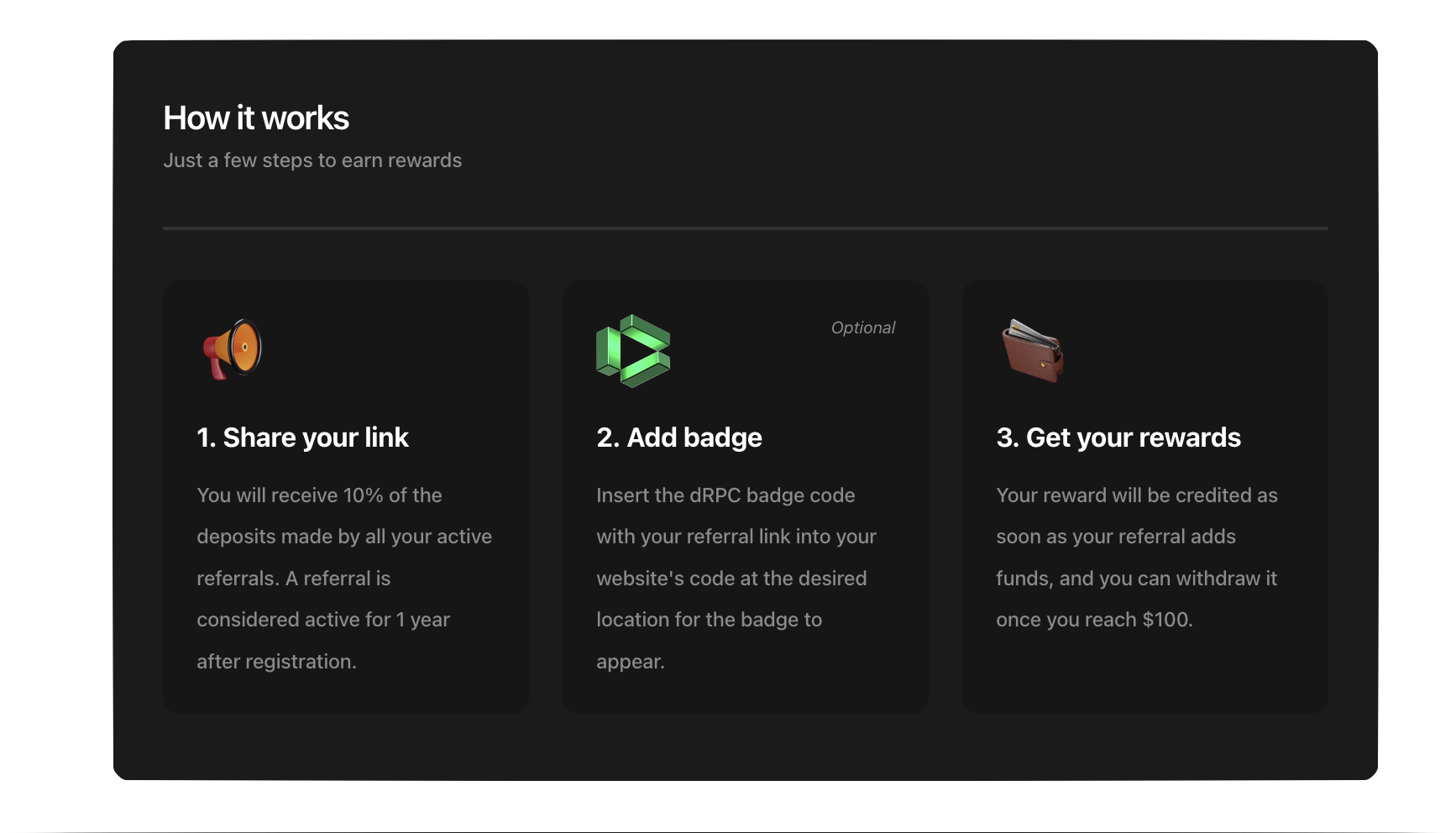Join dRPC Referral Program: 10% in credits from all deposits